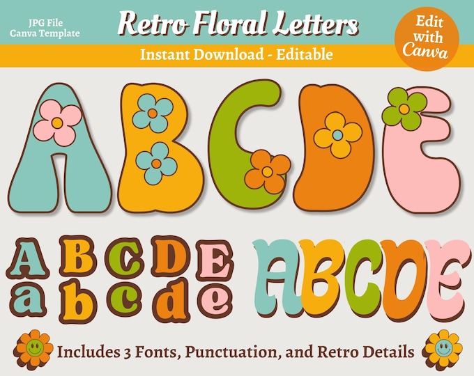 Groovy Retro Fall Bulletin Board Letters, Letter Clipart, Printable ...