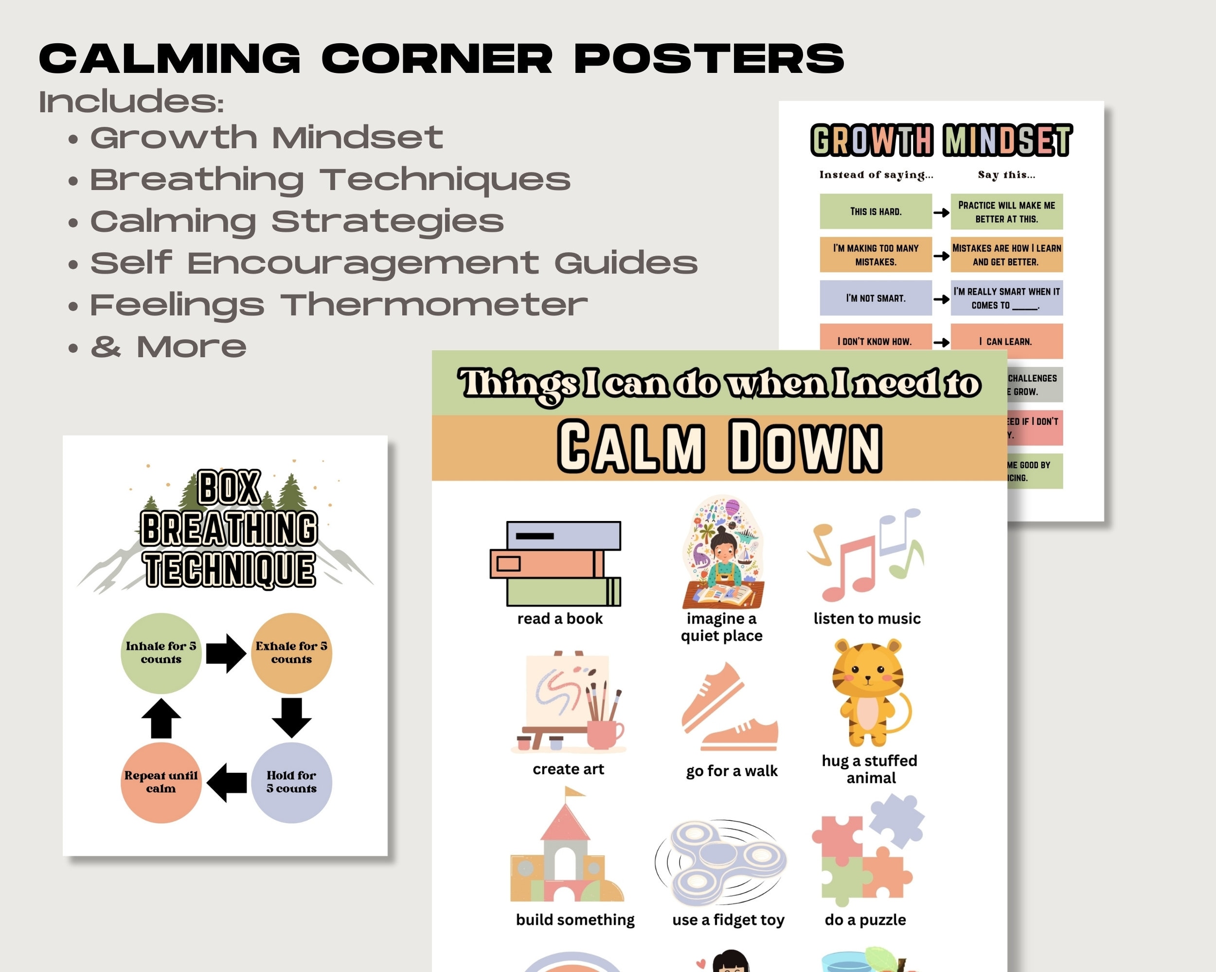 Calming Corner, Printable & Editable Calming Posters, Breathing ...