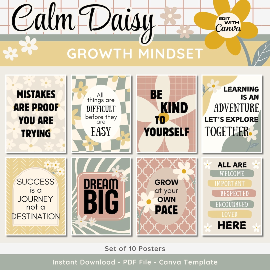 Boho Growth Mindset Posters, Printable Kids Inspirational Prints ...