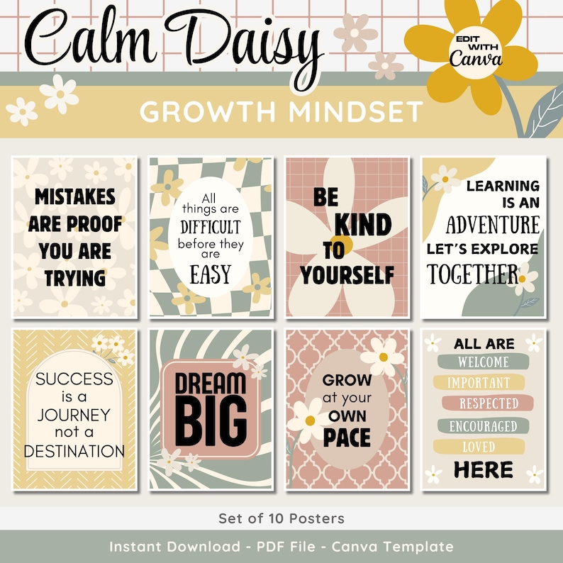 Boho Growth Mindset Posters: Daisy Classroom Decor (canva Template) - Etsy