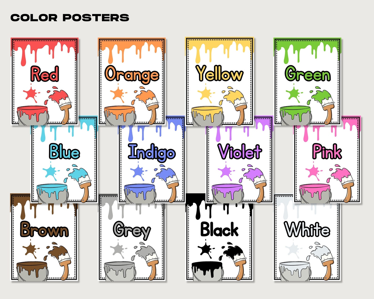 Bright Rainbow Color Posters, Color Flash Cards, Editable Color Posters ...