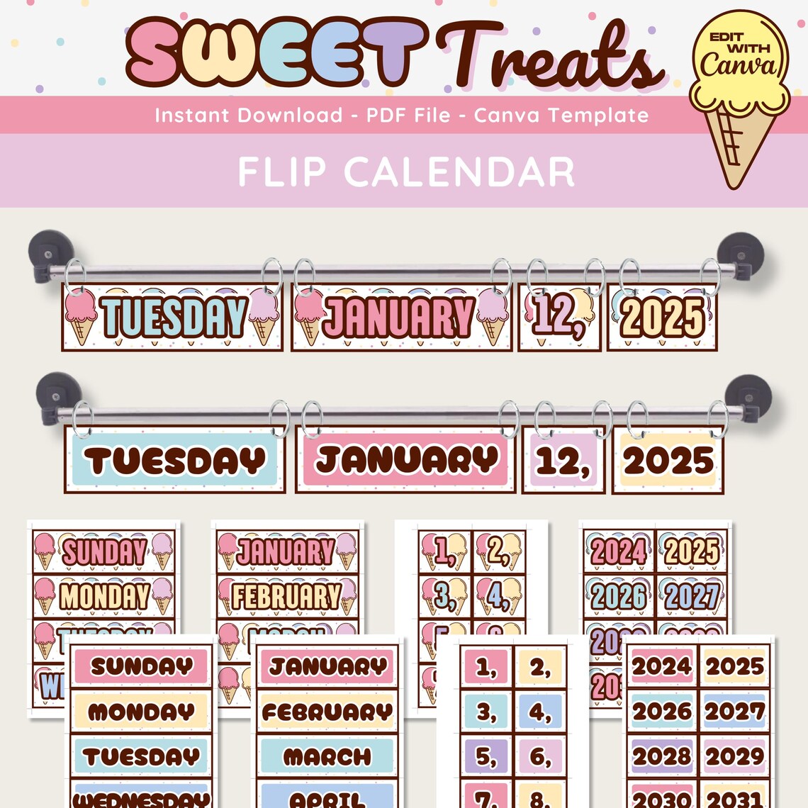 Printable Flip Calendar: Editable Pastel Classroom Decor (canva ...