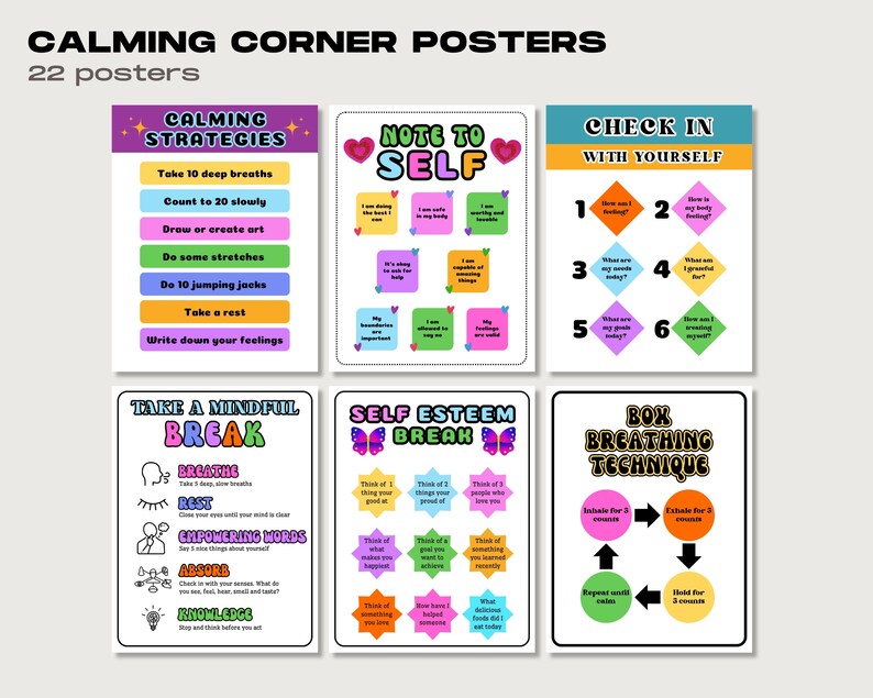 Glitter Calming Corner, Printable & Editable Growth Mindset, Breathing ...