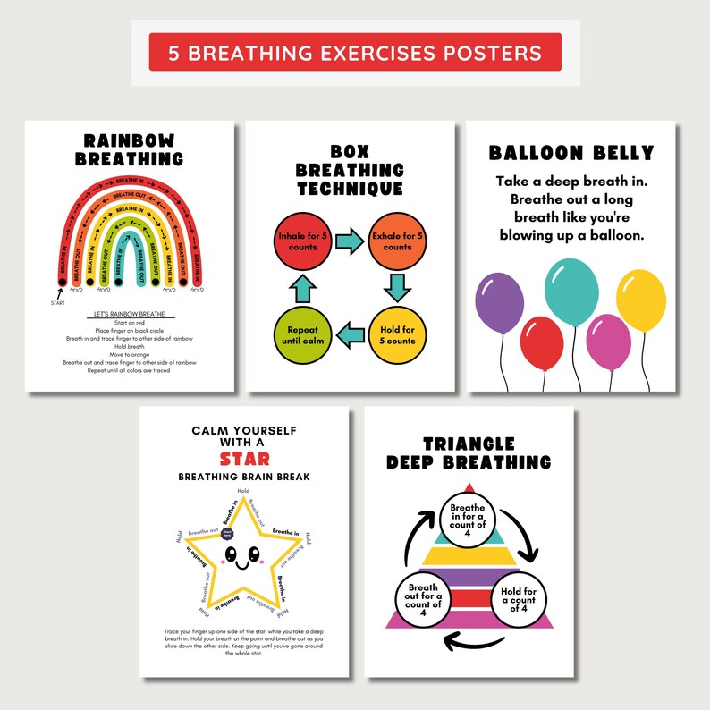 Rainbow Calming Corner Posters: Breathing Exercises (printable ...
