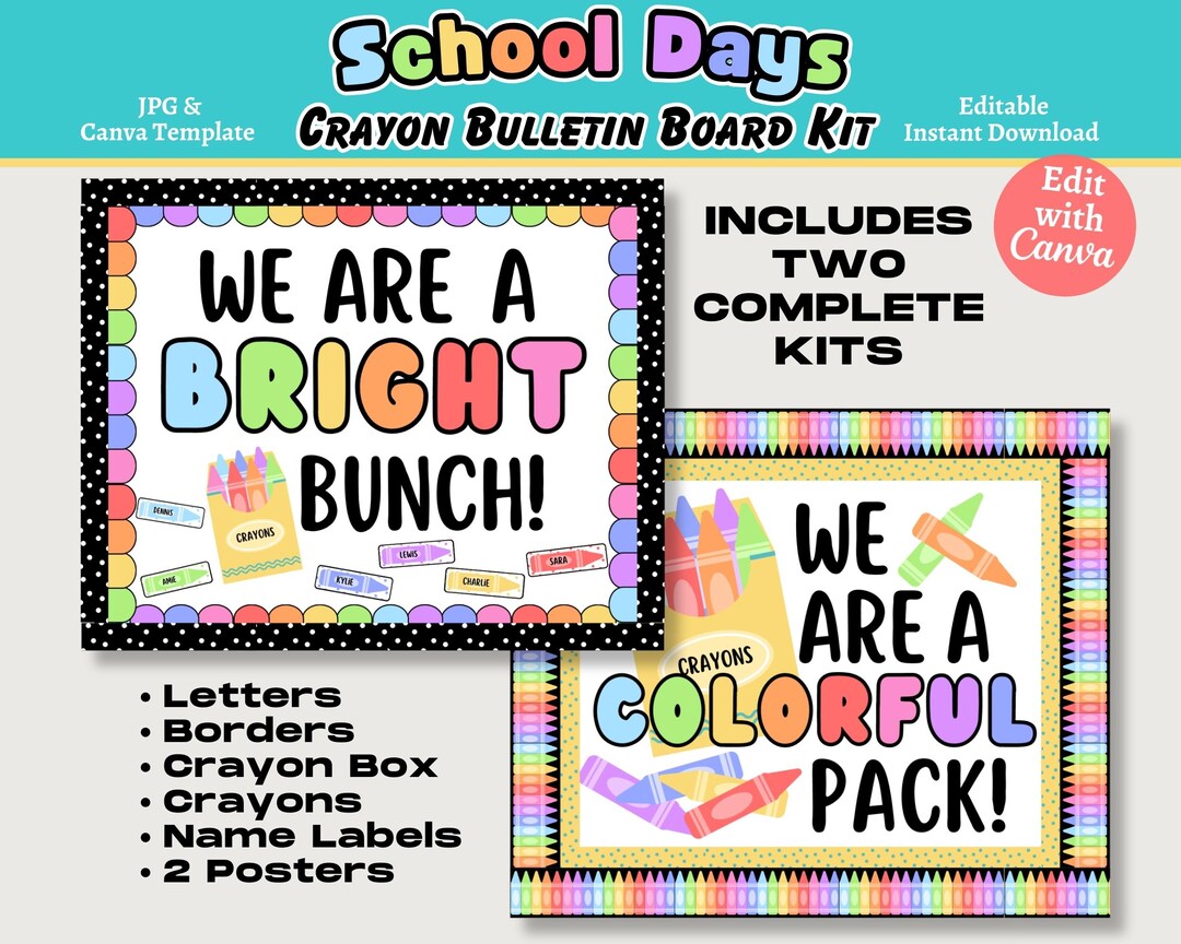 Classroom Bulletin Board Kit Display, Printable Rainbow Crayon Welcome ...
