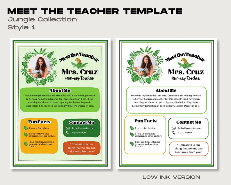 Jungle Meet the Teacher Printable, Editable Teacher Introduction ...