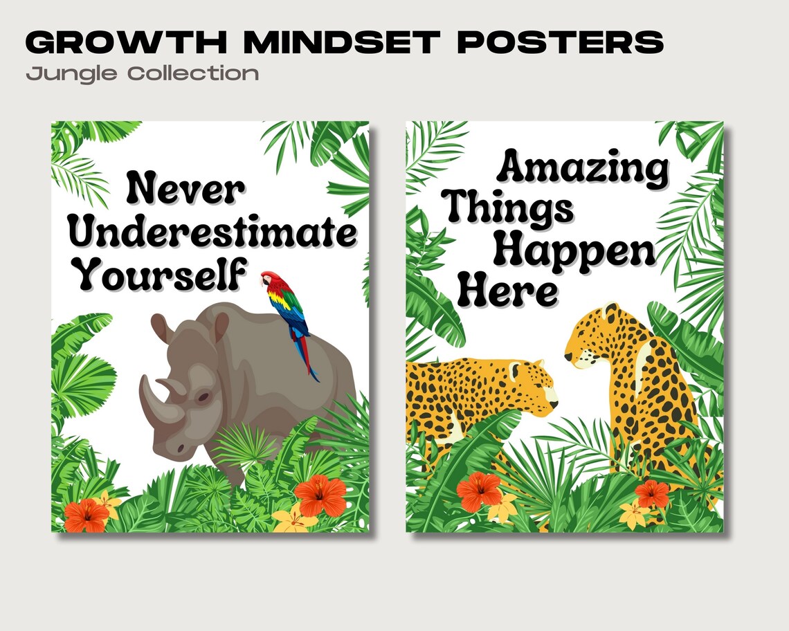 Jungle Growth Mindset Posters, Printable Kids Motivational Poster ...