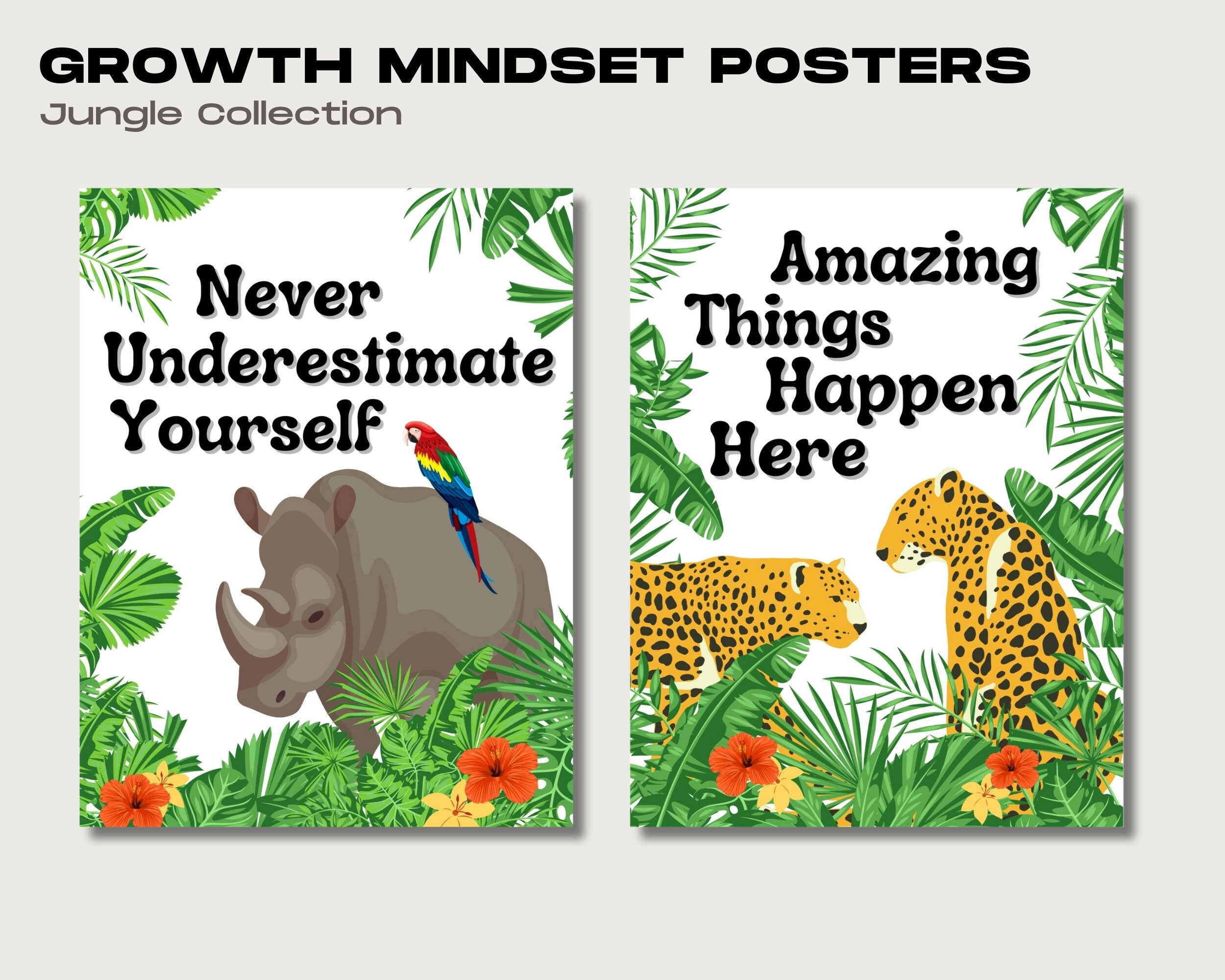 Jungle Growth Mindset Posters, Printable Kids Motivational Poster ...