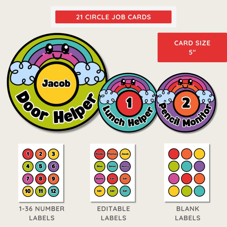 Rainbow Classroom Jobs Display, Printable & Editable Student Helpers ...