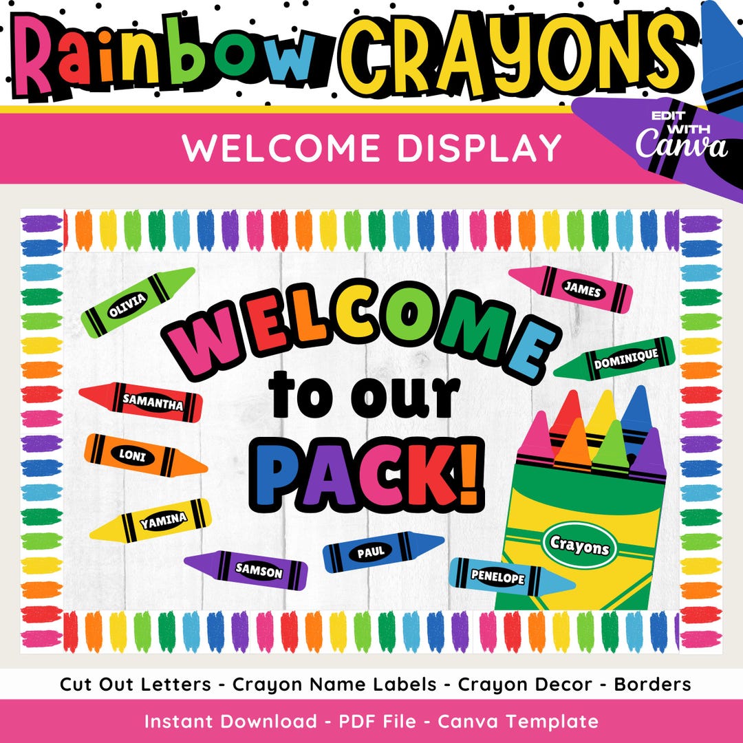 Rainbow Crayons Bulletin Board: Back to School Classroom Decor (canva ...