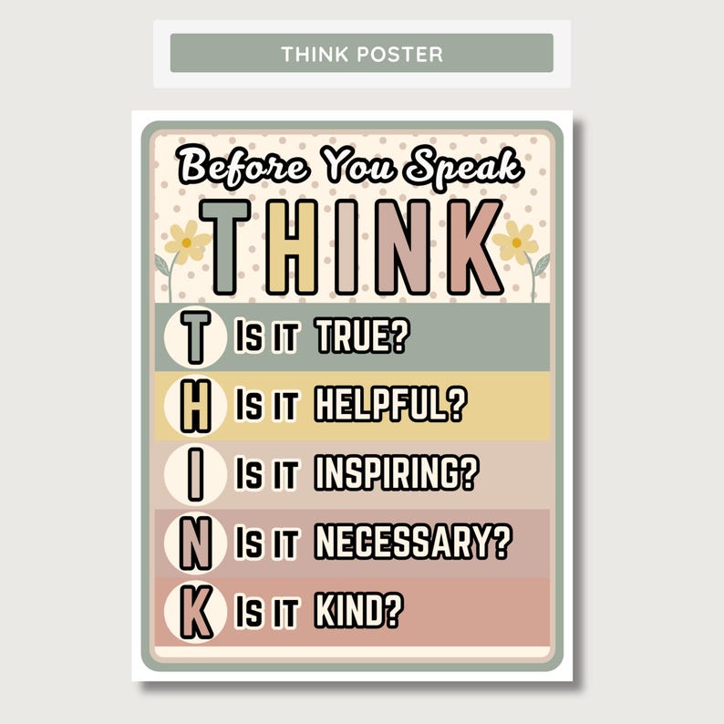Before You Speak Think Poster, Printable Think Labels, Editable Neutral ...