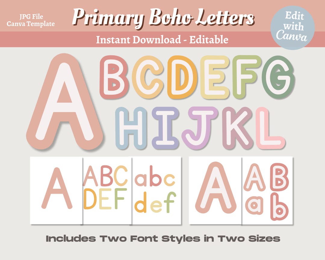 Primary Boho Rainbow A-Z Bulletin Board Letters, Classroom Decor ...