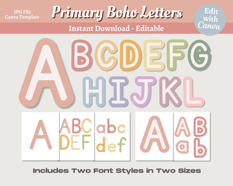Primary Boho Rainbow A-Z Bulletin Board Letters, Classroom Decor ...