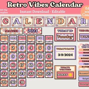 Retro Calendar Bundle, Editable Complete Calendar, Weather Station ...