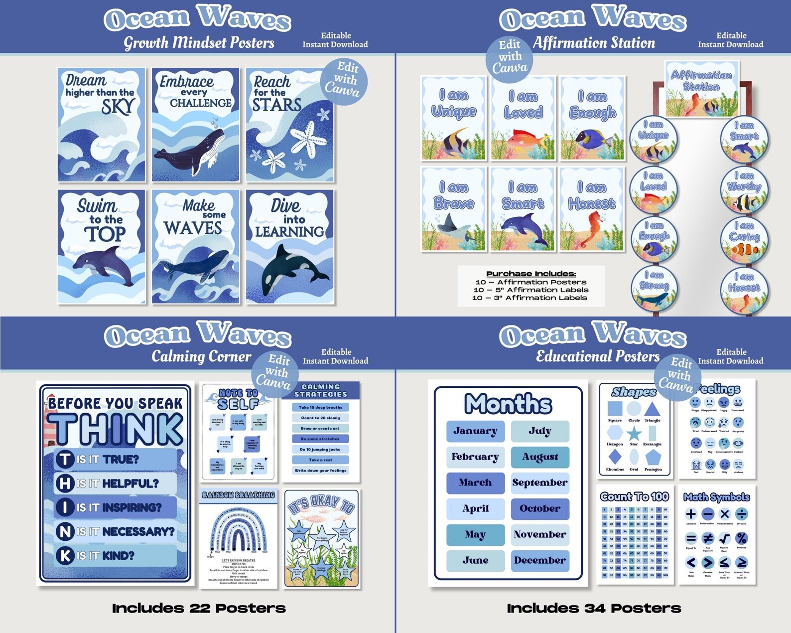 Ocean Theme Classroom Decor Bundle, Printable & Editable Classroom ...