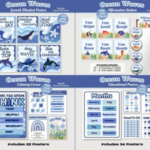 Ocean Theme Classroom Decor Bundle: Editable Posters (canva Template ...