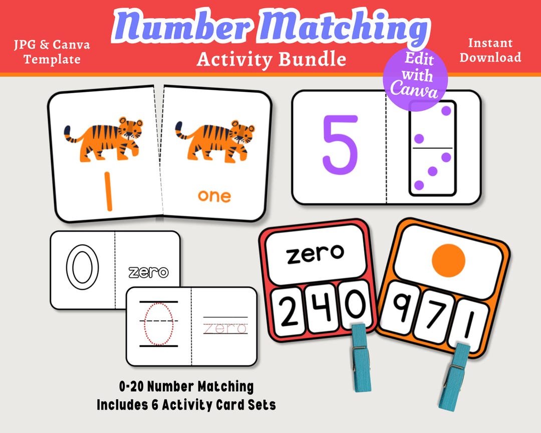 0-20 Number Matching Flashcards, Number Match & Clip, Printable ...