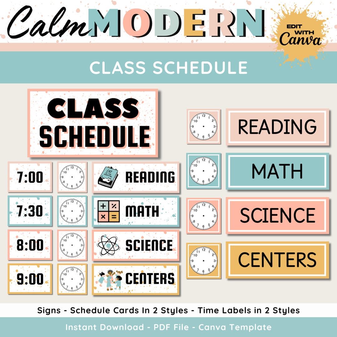 Calm Modern Class Schedule Display, Printable & Editable Today's ...