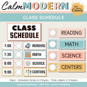 Calm Modern Class Schedule Display, Printable & Editable Today's ...