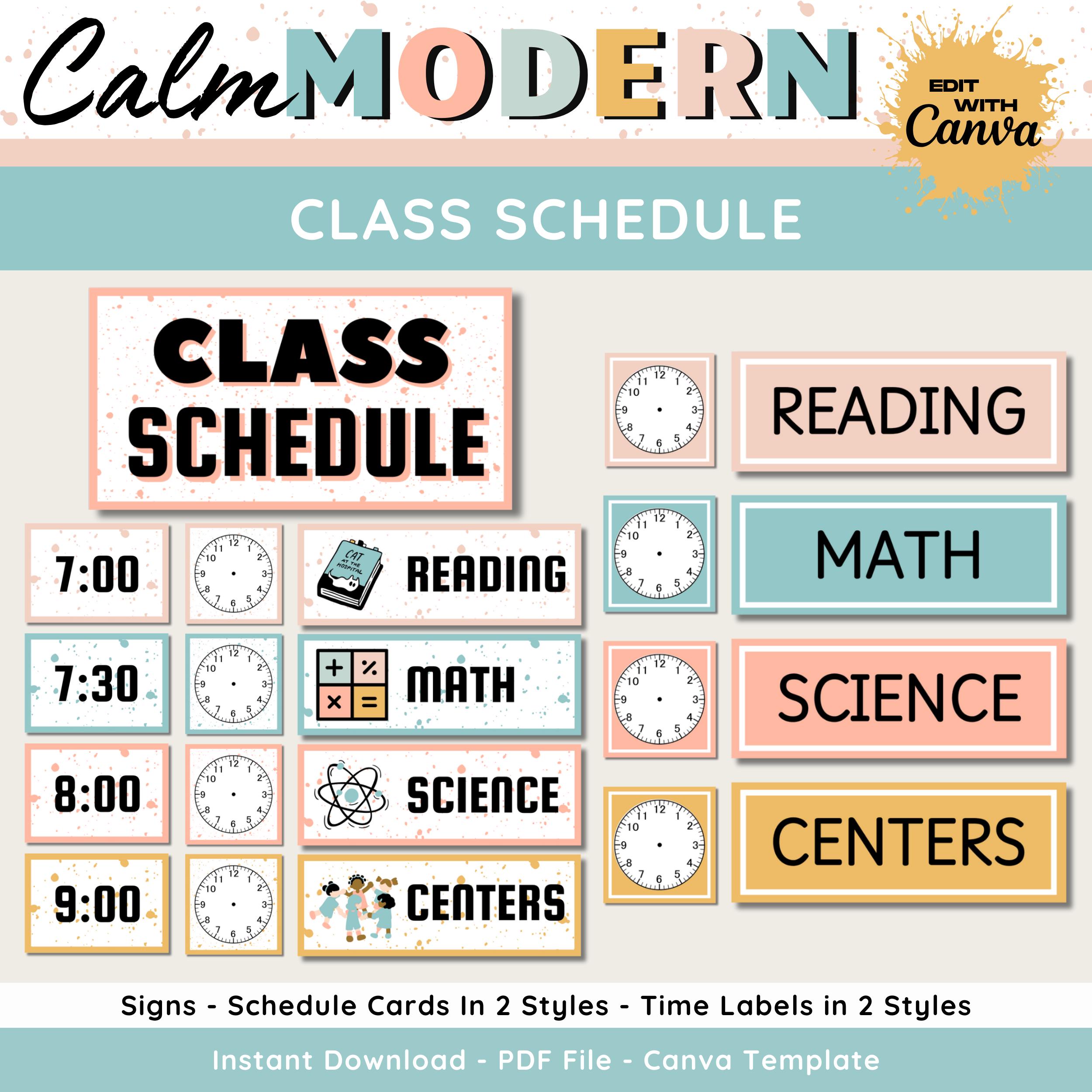 Calm Modern Class Schedule Display, Printable & Editable Today's ...