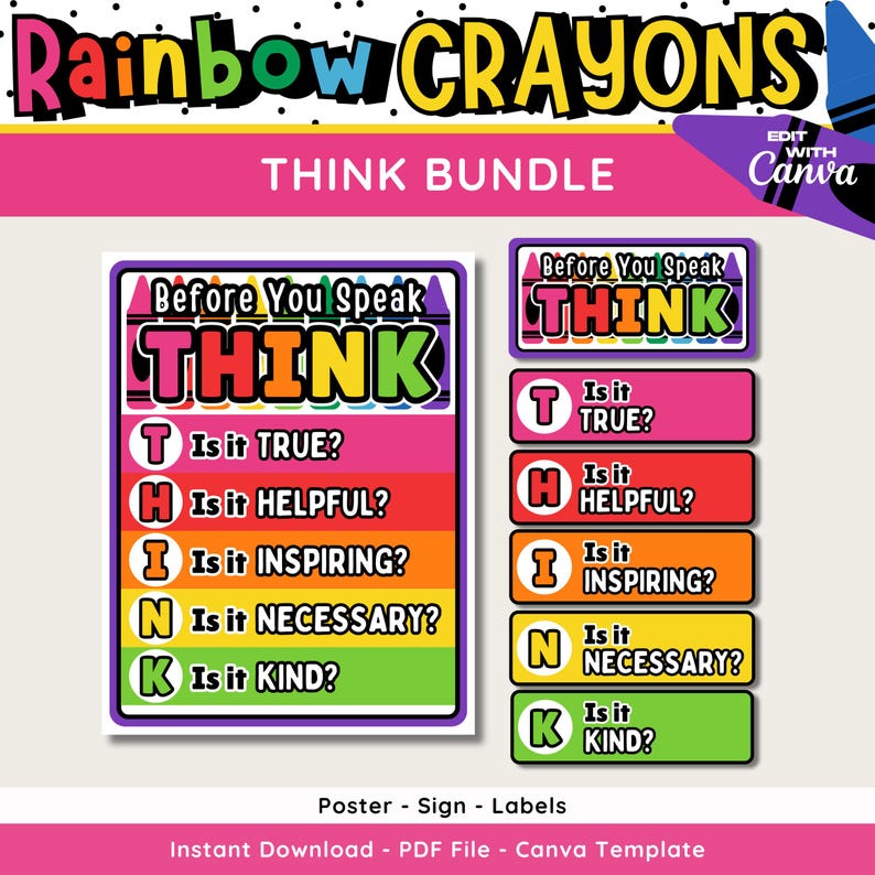 Rainbow Classroom Think Bundle, Printable & Editable Classroom Before ...