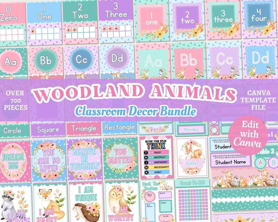 Woodland Animals Classroom Decor Bundle: Teacher Printable (canva ...