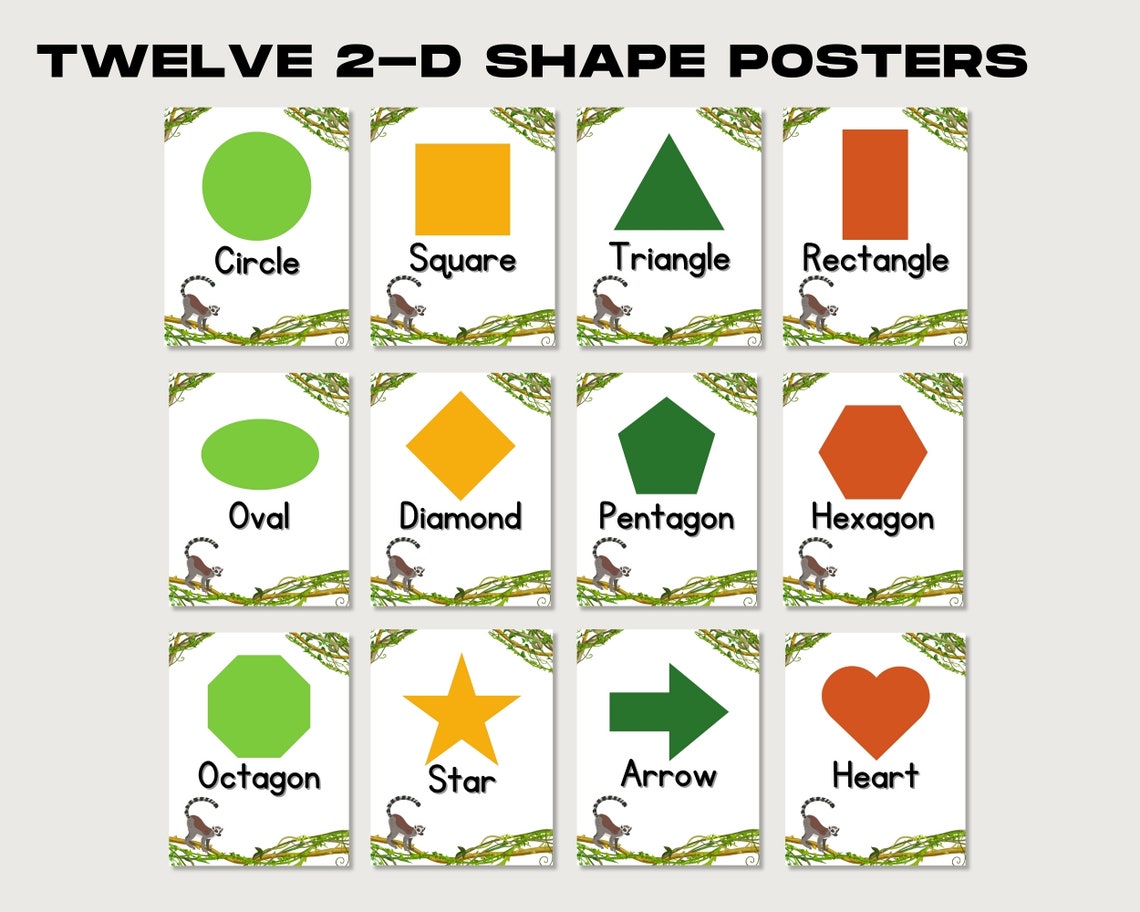 Jungle Shape Posters, Editable 2-D & 3-D Shapes Printables, Basic ...