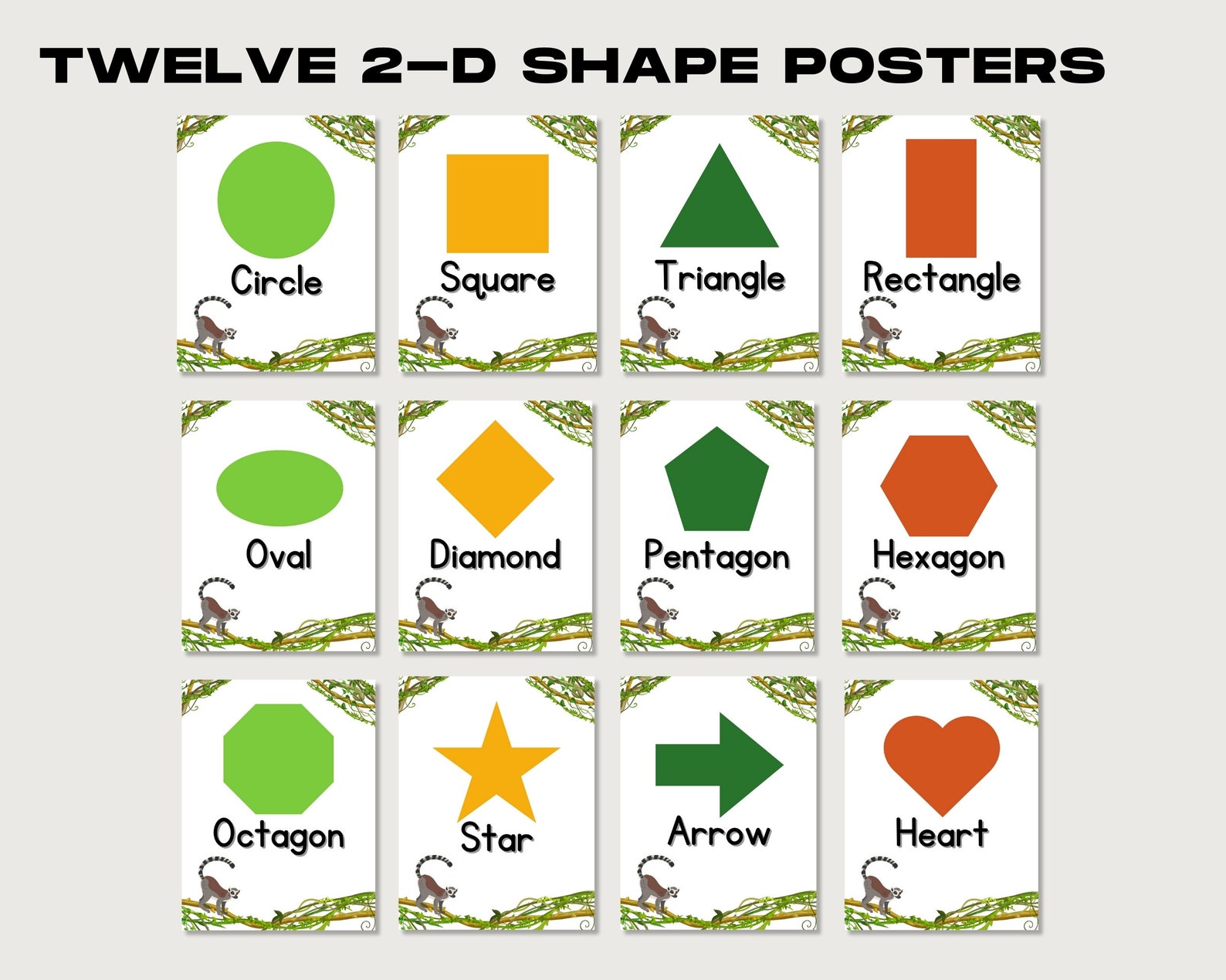 Jungle Shape Posters, Editable 2-D & 3-D Shapes Printables, Basic ...