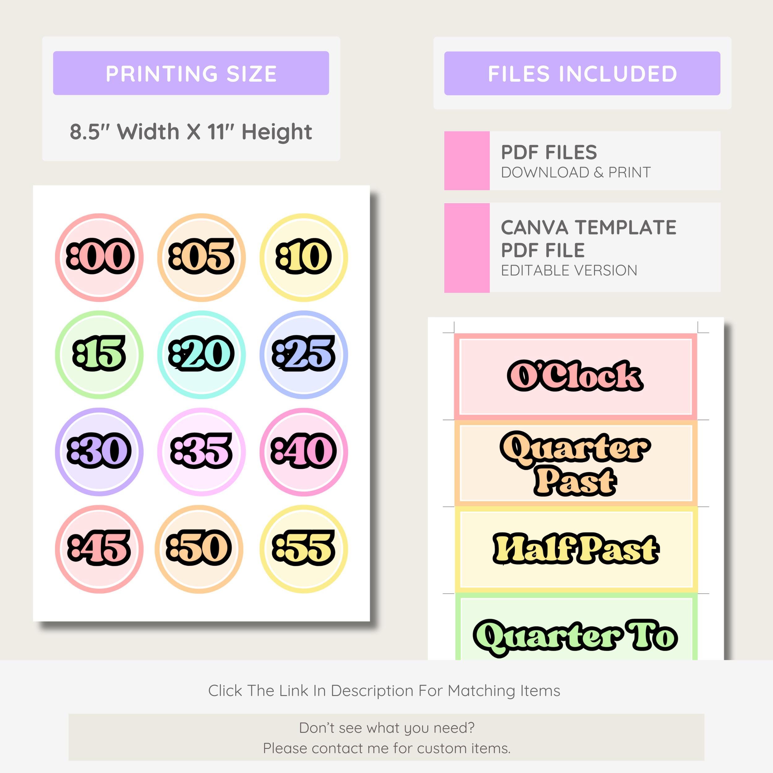 Pastel Butterfly Clock Labels, Printable Left & Right Hand Posters ...