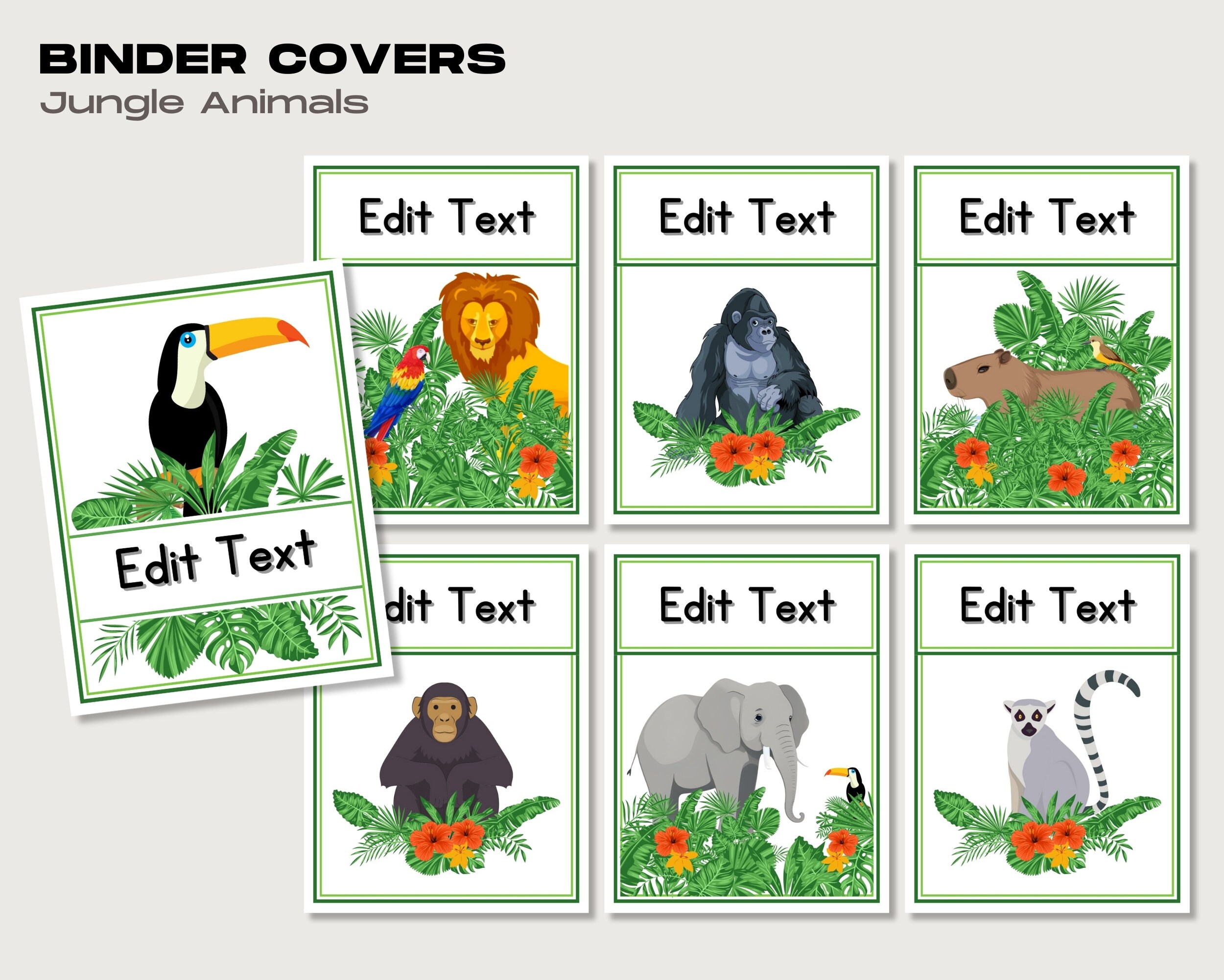 Editable Jungle Binder Covers & Spines, Printable Binder Covers ...