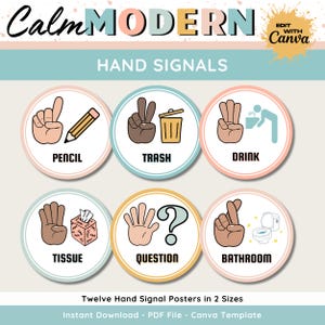 Calm Modern Classroom Hand Signal Posters, Printable & Editable School ...