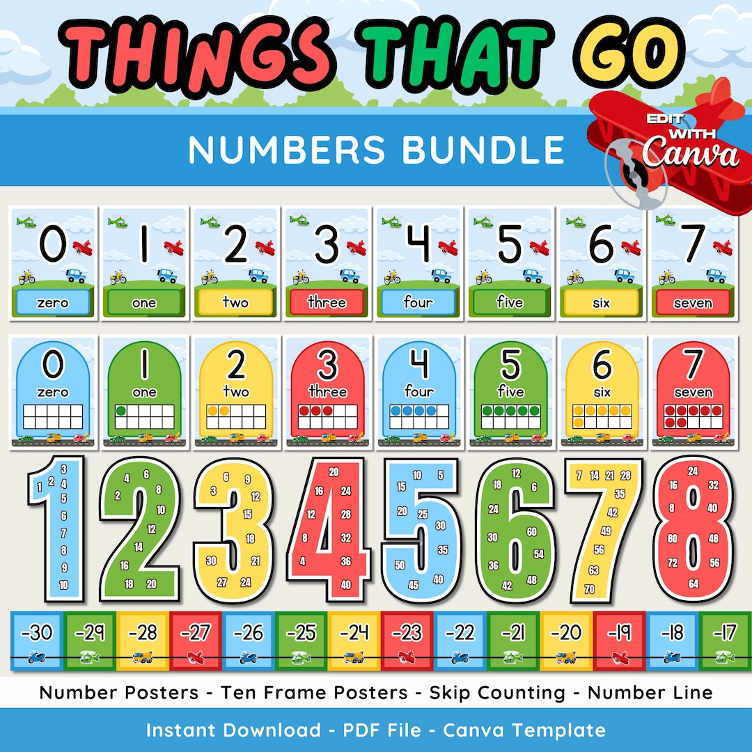Transportation Vehicle Numbers Posters: 0-20 Ten Frame, Skip Counting ...