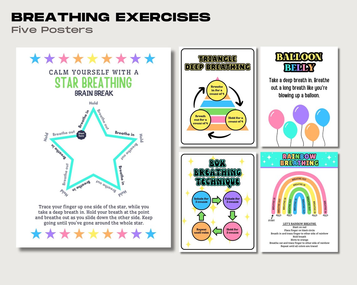 Pastel Calming Corner Posters: Breathing Techniques, Growth Mindset ...