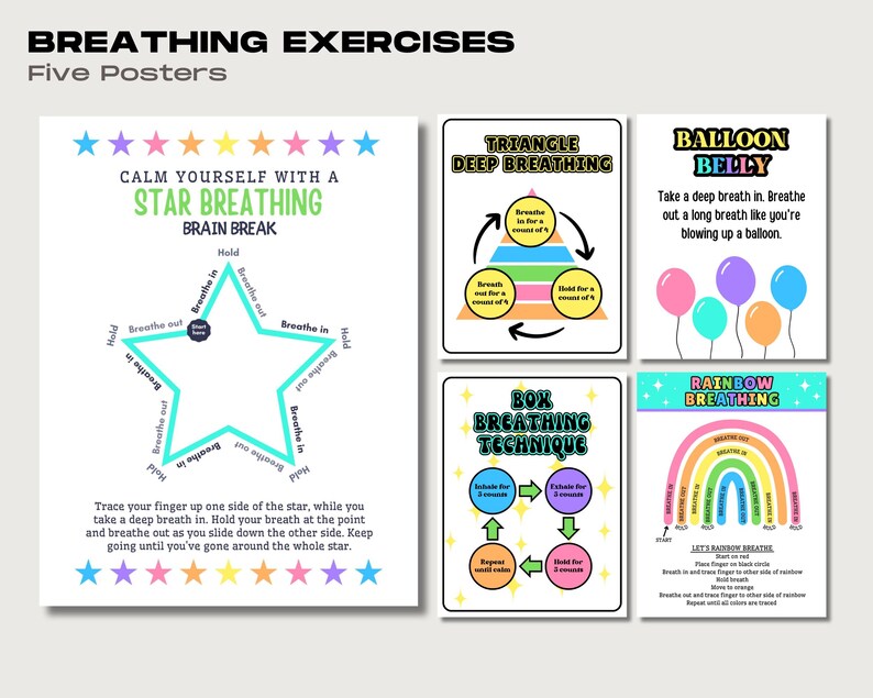 Pastel Calming Corner Posters: Breathing Techniques, Growth Mindset ...