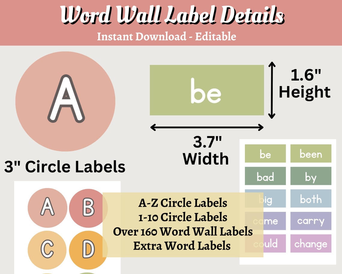 Neutral Boho Word Wall Bundle, Editable Classroom Decor, Canva Template ...