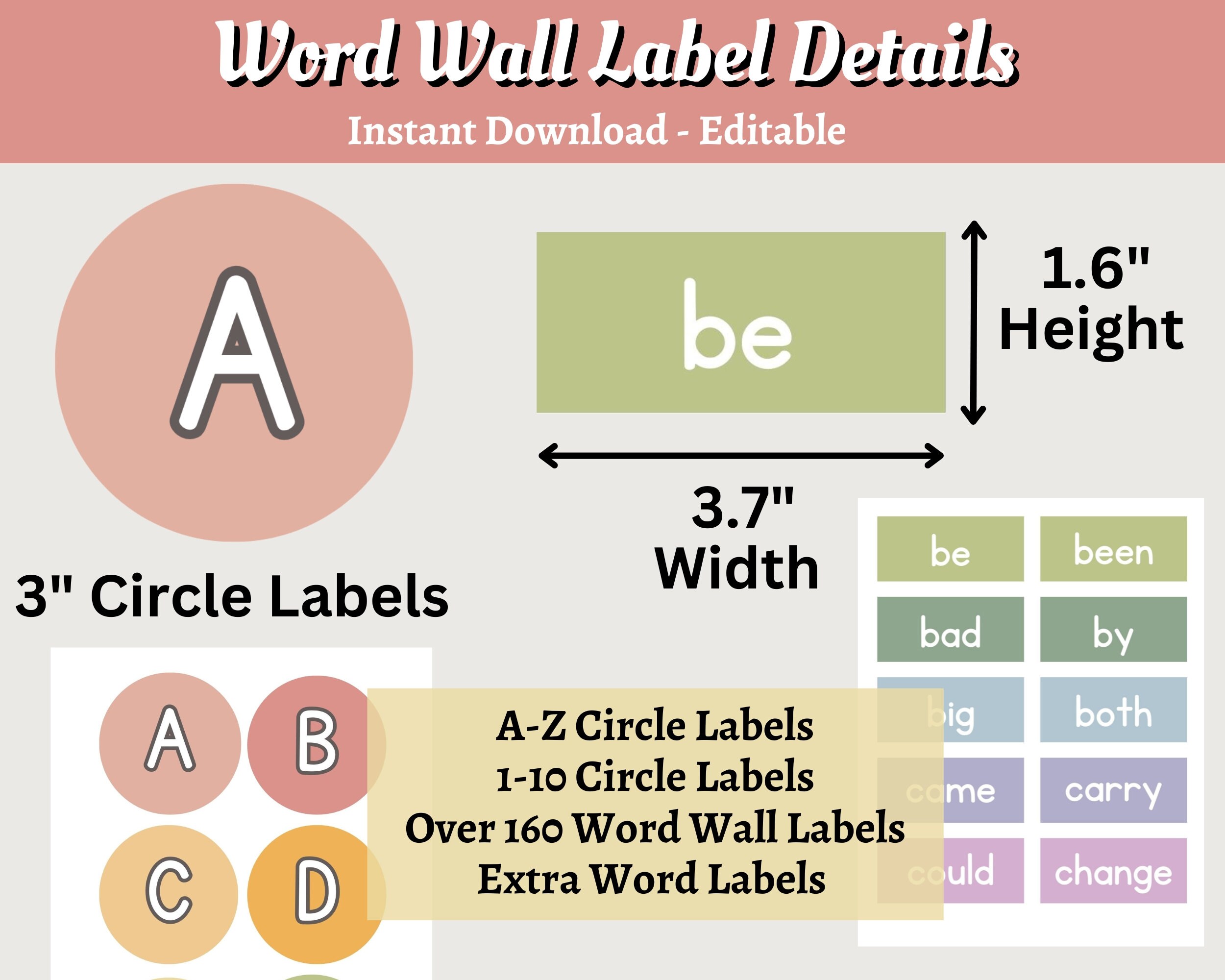 Neutral Boho Word Wall Bundle, Editable Classroom Decor, Canva Template ...