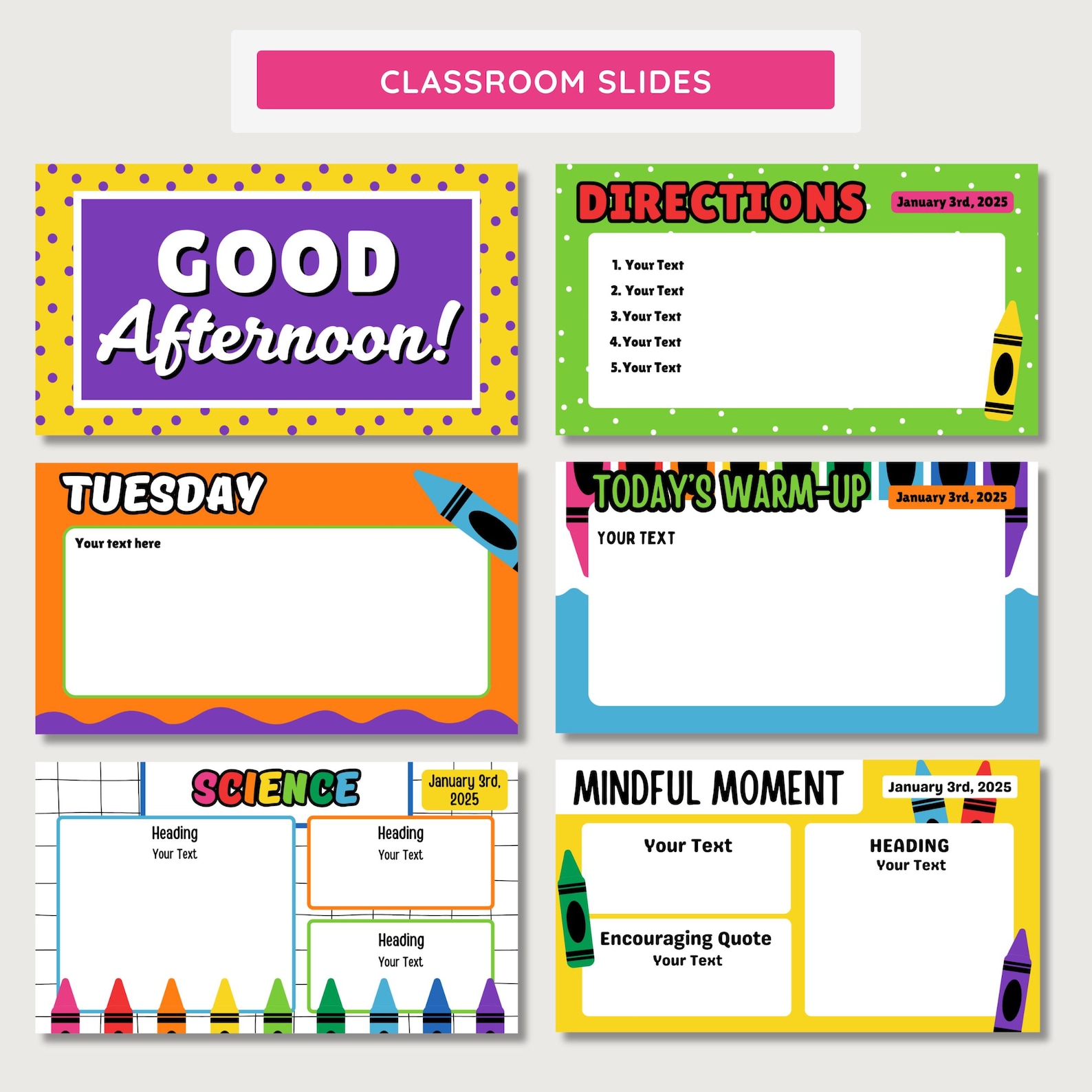 Rainbow Crayon Classroom Slides: Editable Teacher Canva Template ...