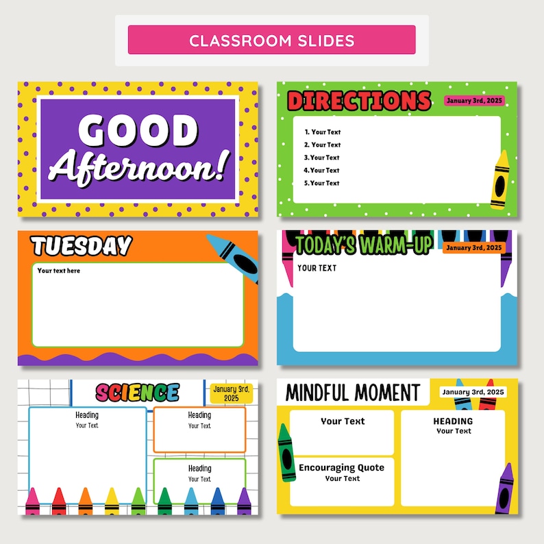 Rainbow Crayon Classroom Slides: Editable Teacher Canva Template ...