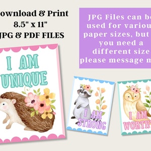 Woodland Animals Affirmation Posters, Watercolor Animal Posters, Girls ...