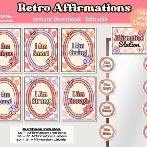 Retro Affirmation Station Printable, Editable Affirmation Posters ...