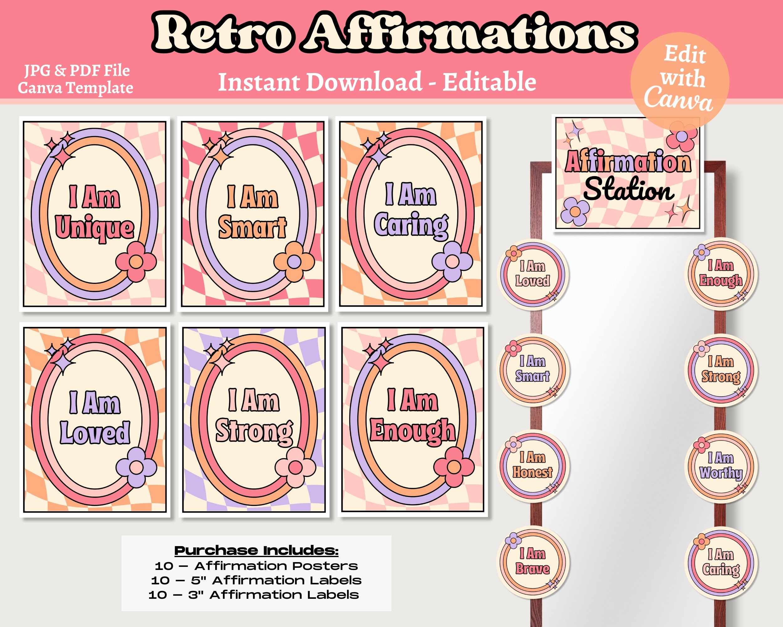 Retro Affirmation Station Printable, Editable Affirmation Posters ...