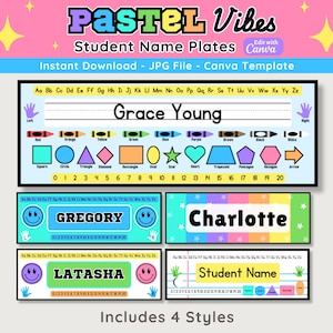 Editable Pastel Student Name Plates, Printable Classroom Desk Tags ...