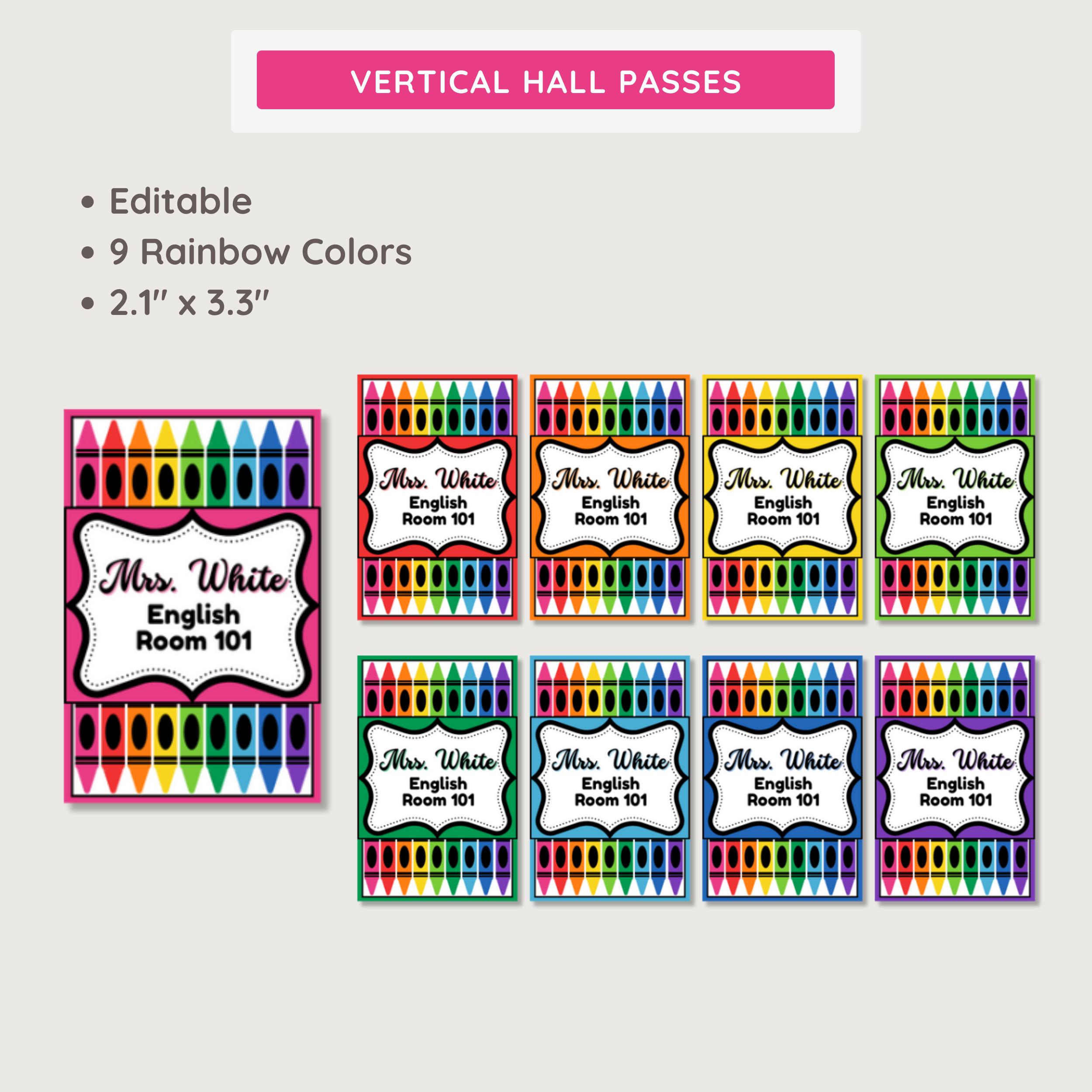 Printable Rainbow Crayon Hall Passes, Editable Classroom Hall Passes ...