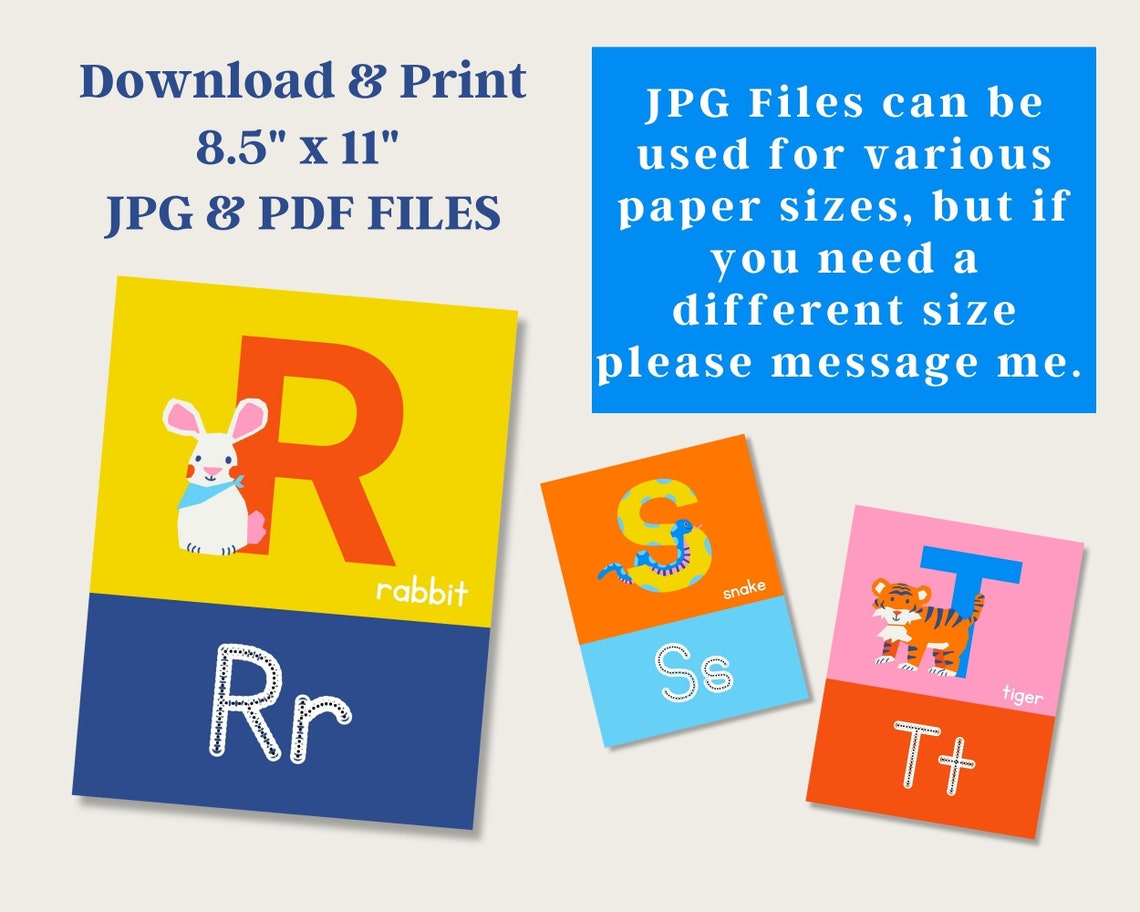 Pre-k Toddler Animal Alphabet Flash Cards, 26 Bright Animal Alphabet ...