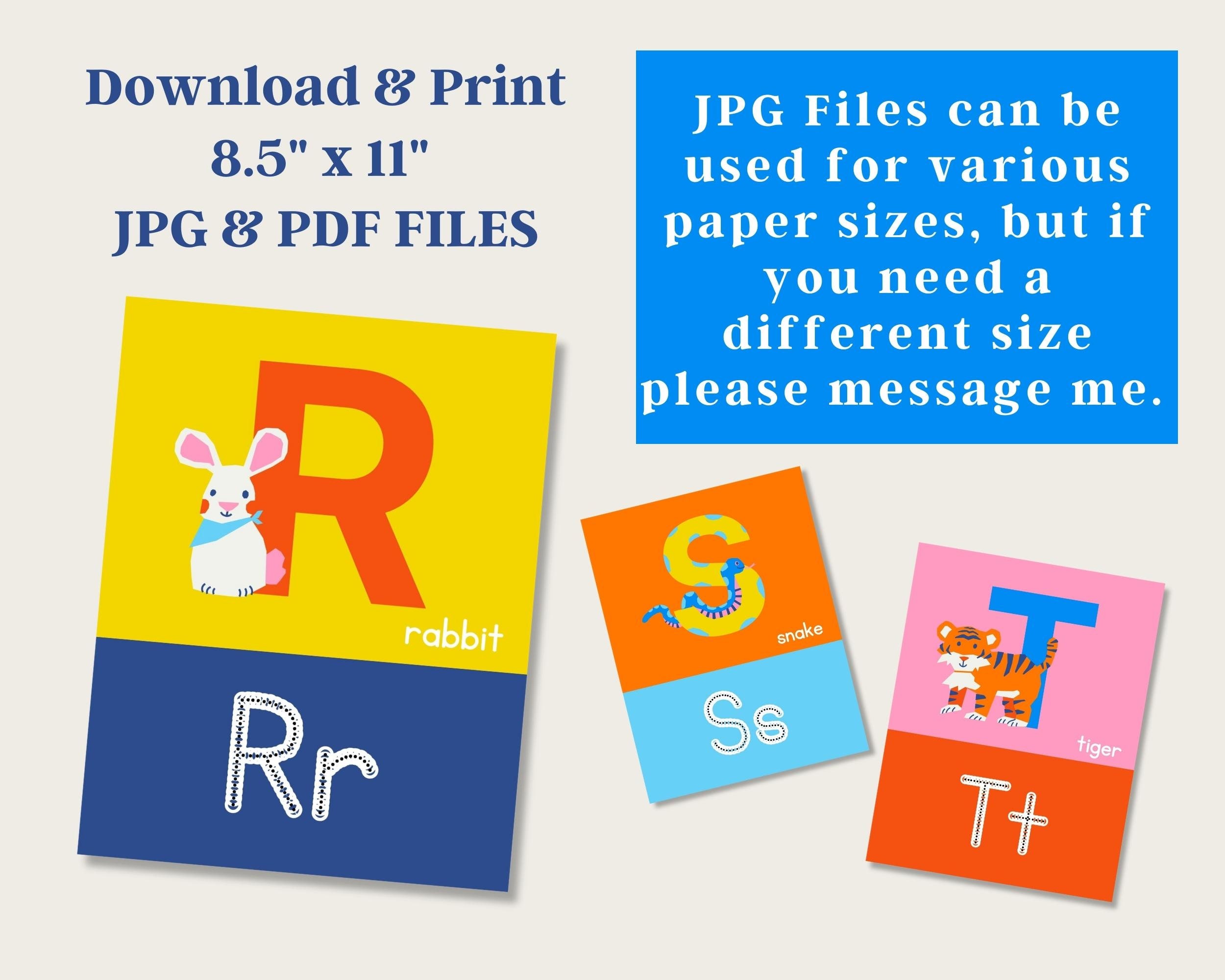 Pre-k Toddler Animal Alphabet Flash Cards, 26 Bright Animal Alphabet ...