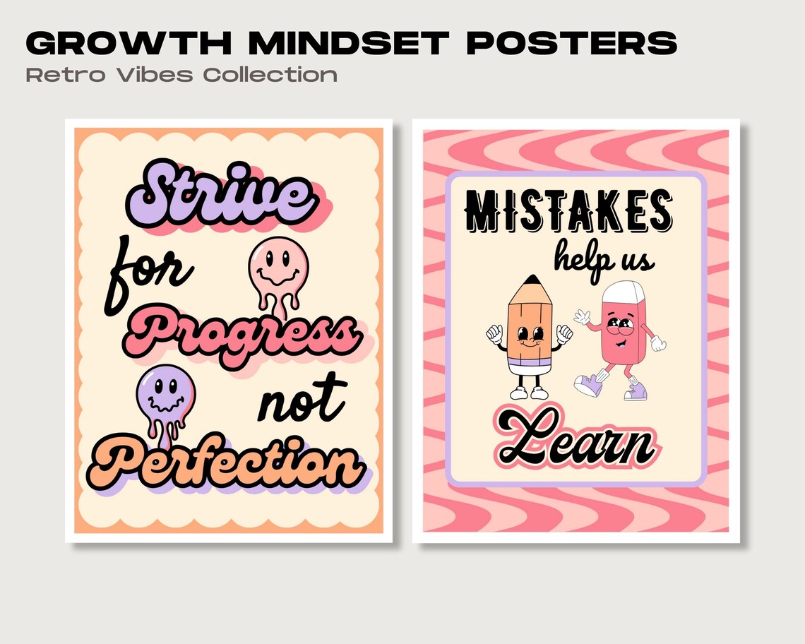 Retro Growth Mindset Posters, Printable Motivational Classroom Posters ...