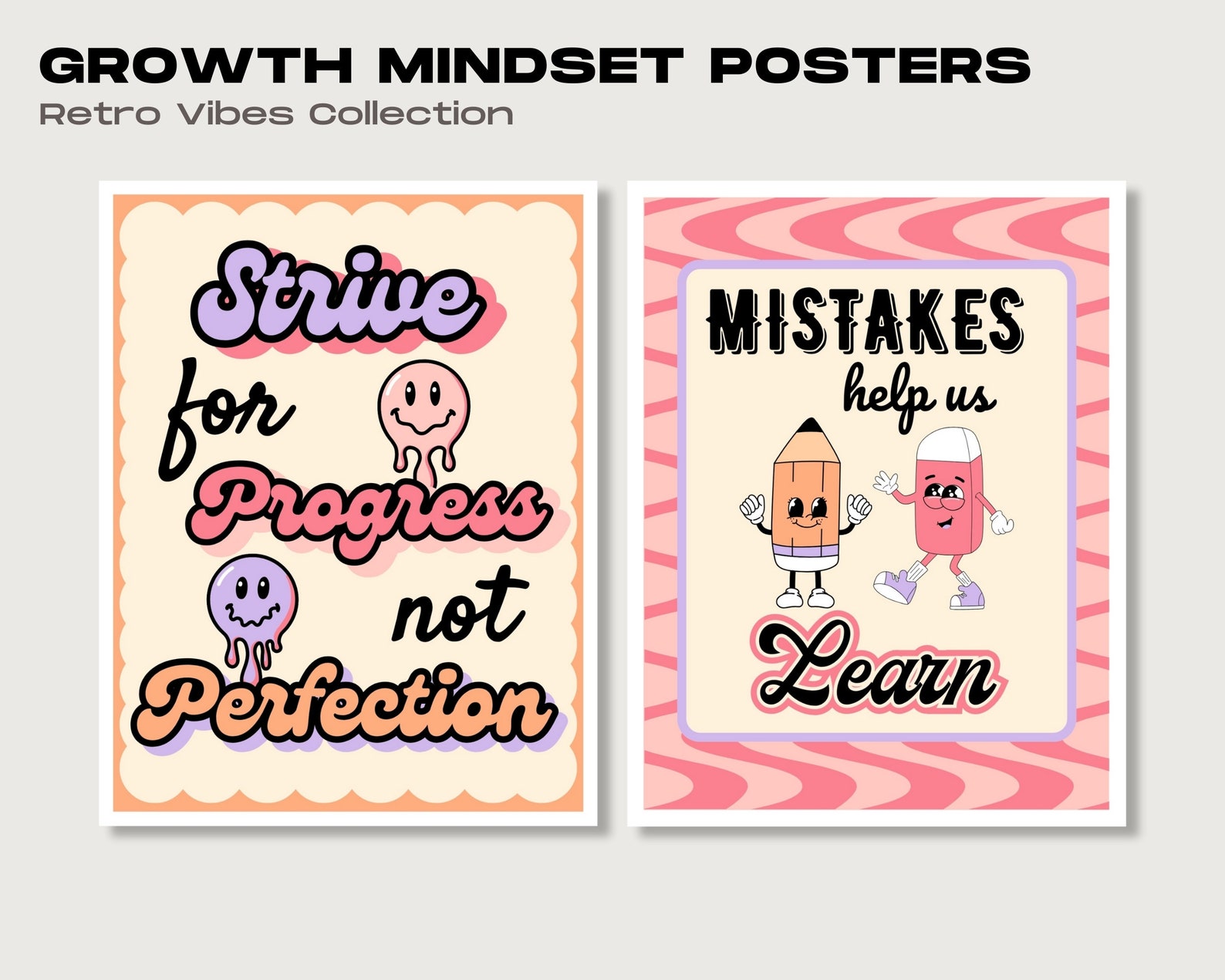 Retro Growth Mindset Posters, Printable Motivational Classroom Posters ...