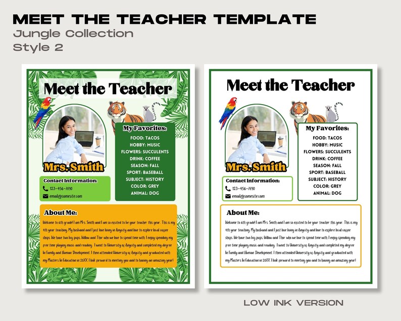 Jungle Meet the Teacher Printable, Editable Teacher Introduction ...