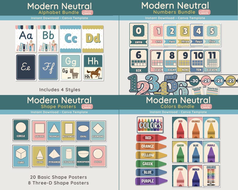 Editable Modern Classroom Decor Printable Bundle, Neutral Complete ...