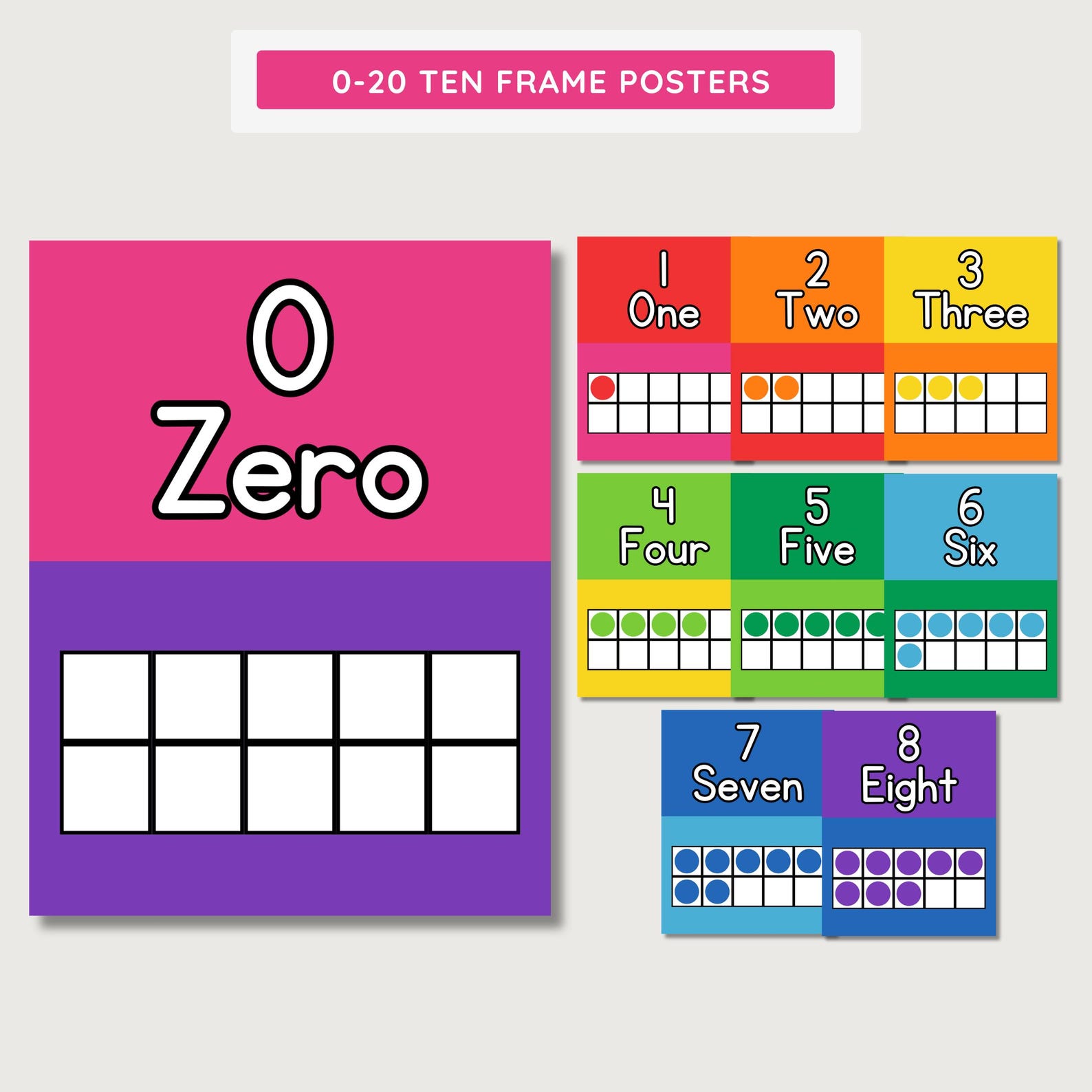 Rainbow Classroom Number Posters: Ten Frame, Skip Counting (canva ...